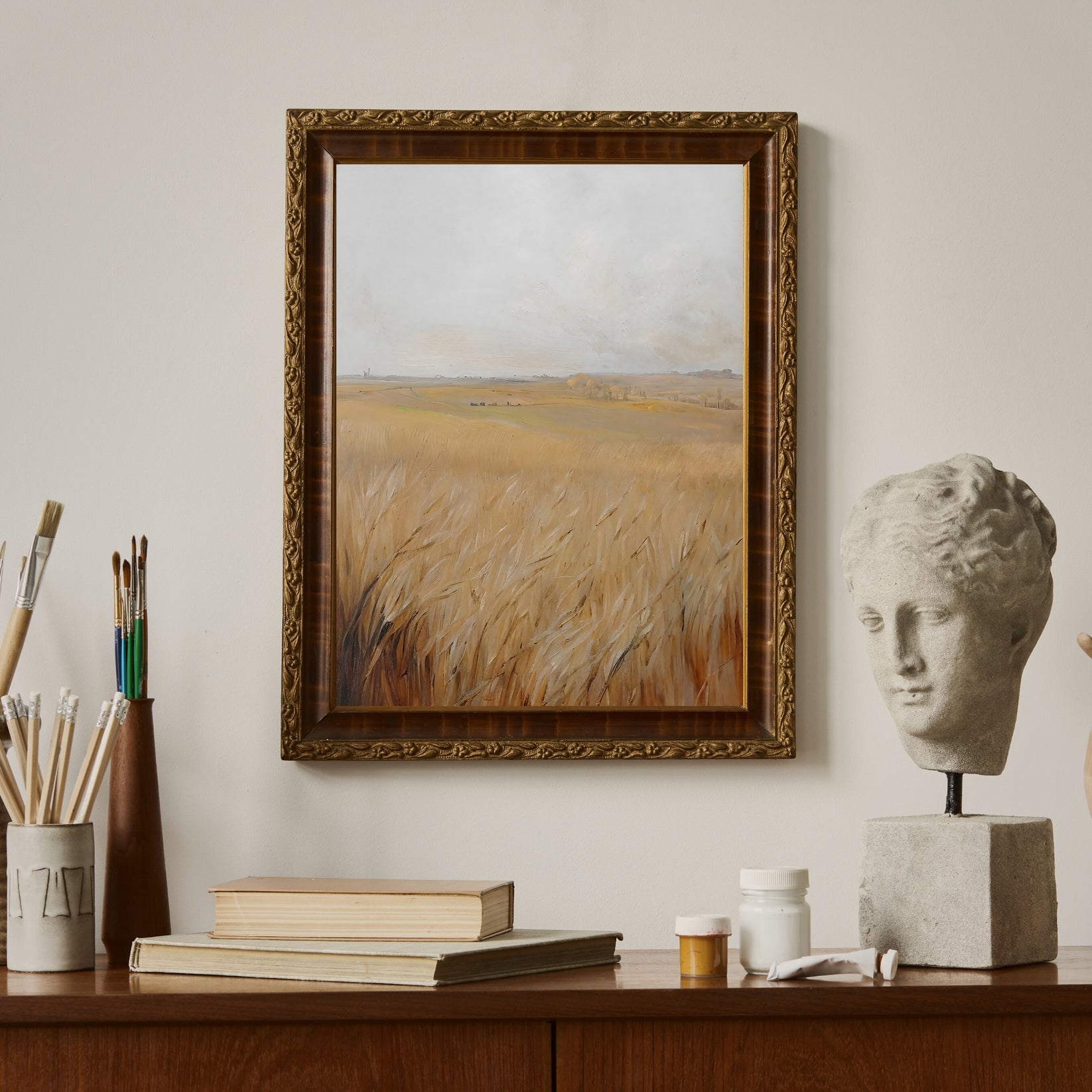 Autumn barley field painting nature farmhouse art - Everything Pixel