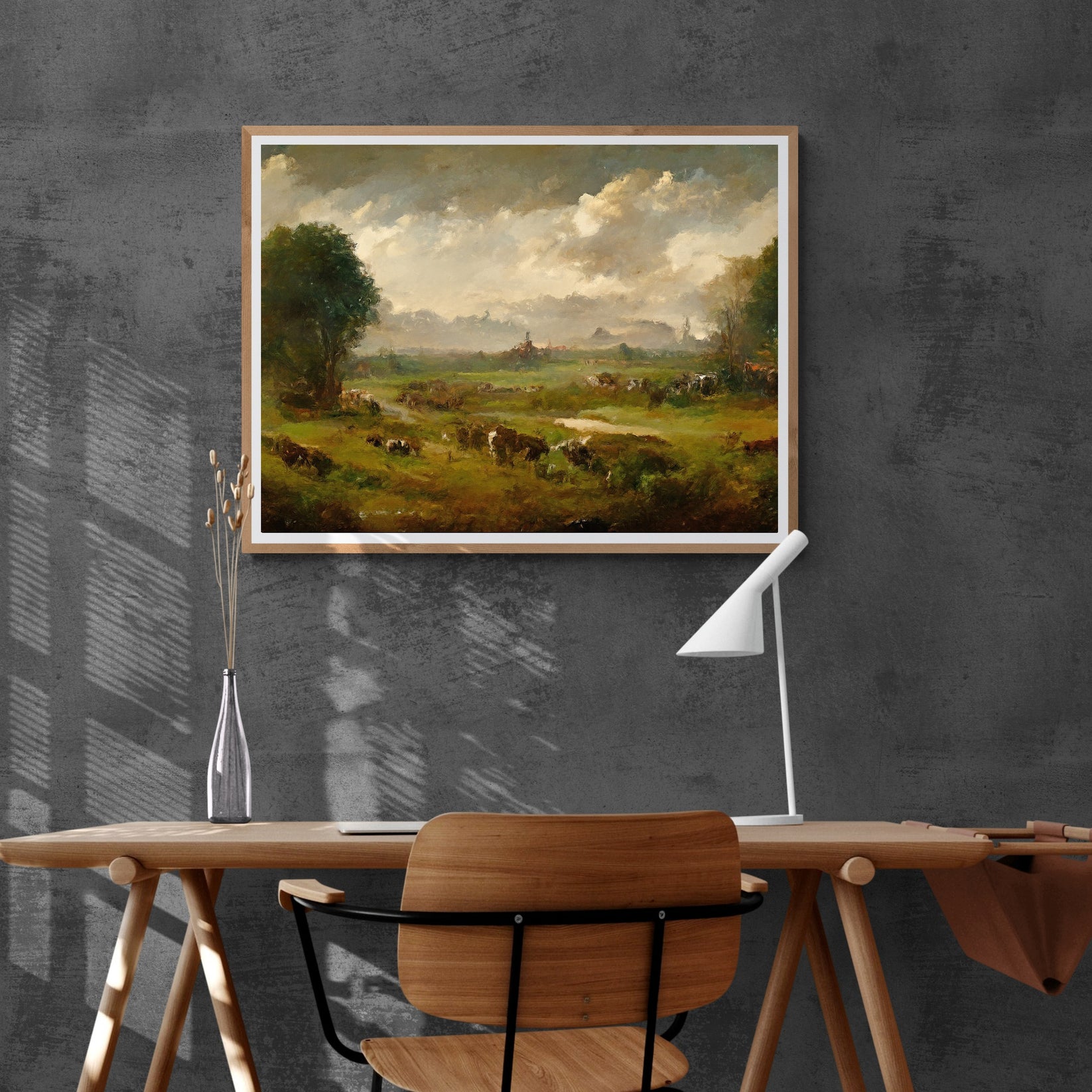 Vintage Country Landscape Oil Painting Open wild country landscape ...