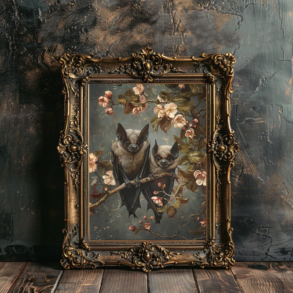 Bat Couple on Branch with Blooming Flowers - Whimsigoth Decor for ...