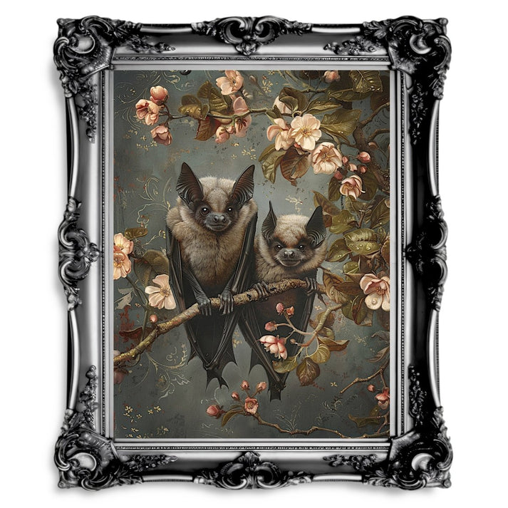 Bat Couple on Branch with Blooming Flowers - Whimsigoth Decor for ...