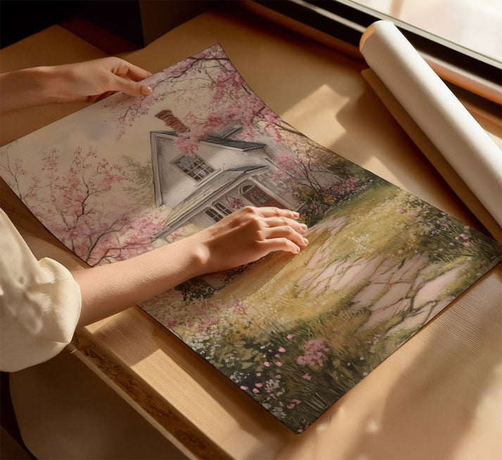 Cottage Garden Wall Art Print – Cozy Springtime Cottage – Everything Pixel