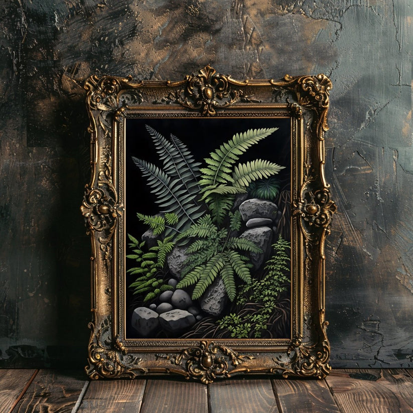 Deep Forest Fern Dark Cottagecore Print Green Aesthetic Goblincore Dark ...