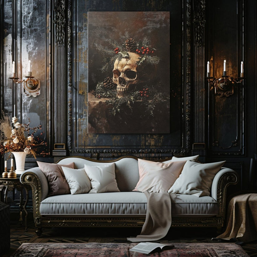 Gothic Christmas Skull Still Life - Christmas Canvas Print, Memento ...