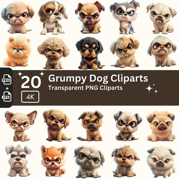 Grumpy Dog Clipart Collection - 20 Transparent PNGs | Funny Cartoon Dog ...