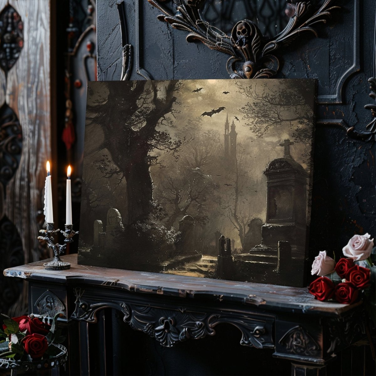 Haunted Cemetery Moonlit Canvas Print – Everything Pixel