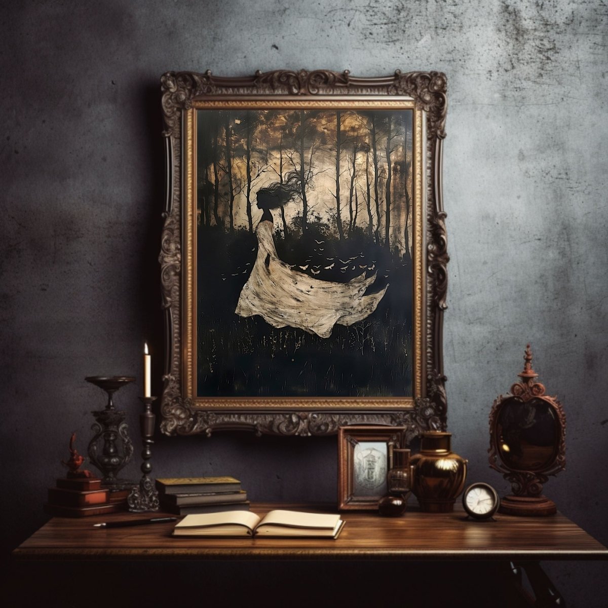 Lady in White with Moths - Gothic Wall Art Print – Everything Pixel