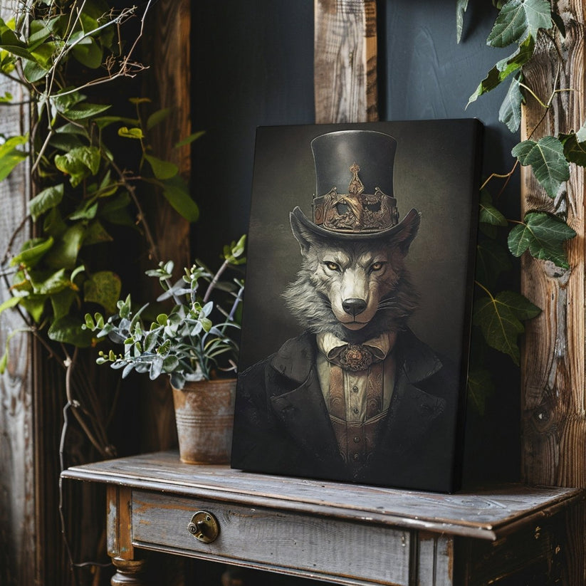 Victorian Wolf Gentleman - Canvas Print Quirky Animal Portrait ...