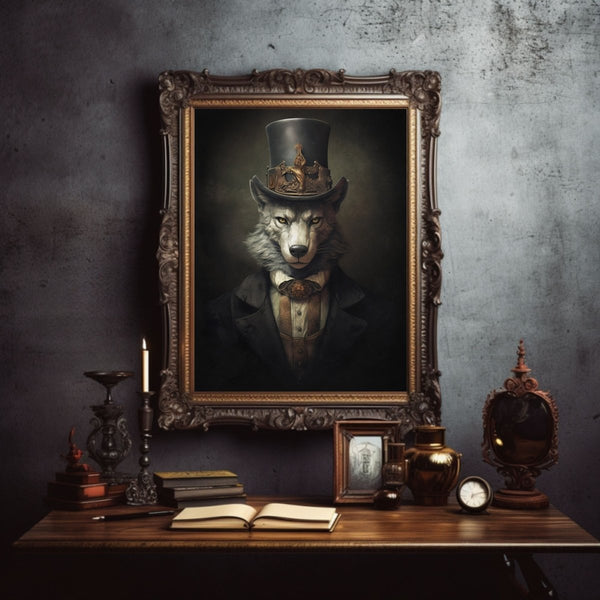 Victorian Wolf Gentleman Wall Art Dark Cottagecore Vintage Animal ...