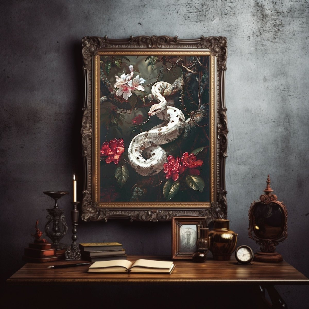 Vintage White Python in Dark Jungle - Gothic Wall Art – Everything Pixel