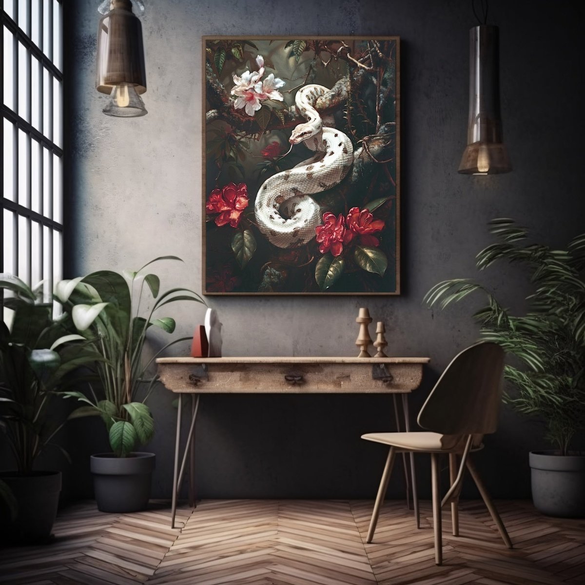 Vintage White Python in Dark Jungle - Gothic Wall Art – Everything Pixel