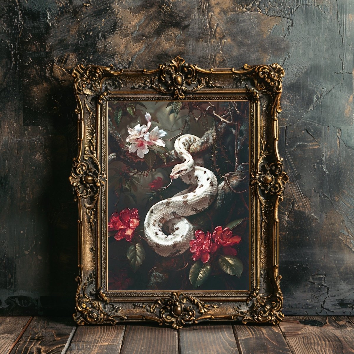 Vintage White Python in Dark Jungle - Gothic Wall Art – Everything Pixel
