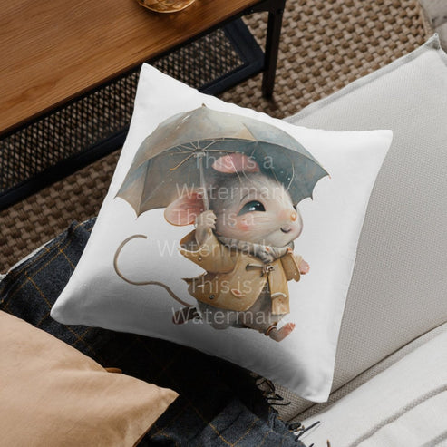 Cute Mouse in Rain Clipart 7+7 PNG JPG Bundle Autumn Animal Clipart ...