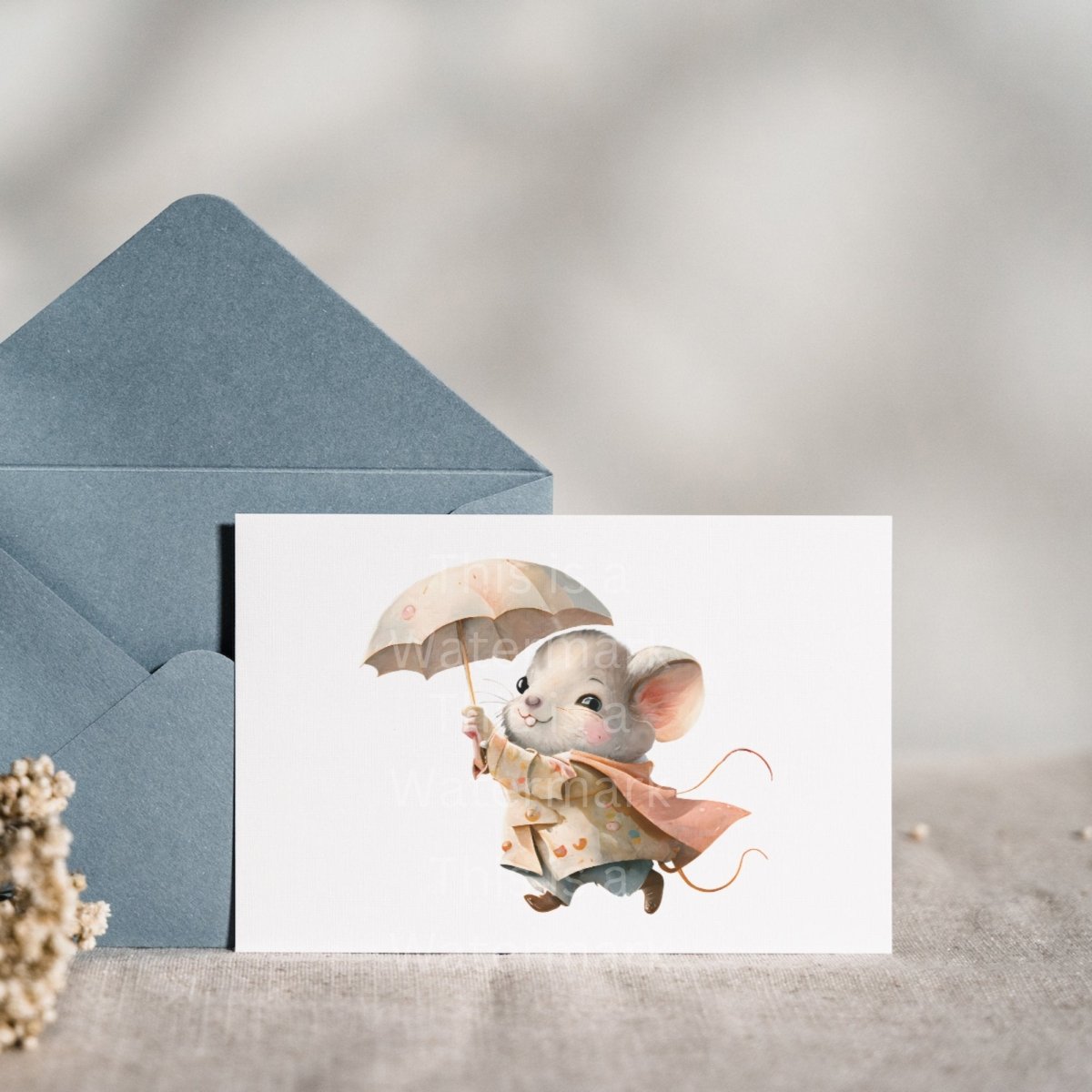 Cute Mouse in Rain Clipart 7+7 PNG JPG Bundle Autumn Animal Clipart ...
