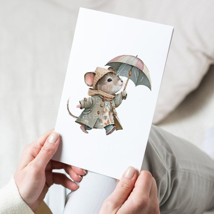 Cute Mouse in Rain Clipart 7+7 PNG JPG Bundle Autumn Animal Clipart ...