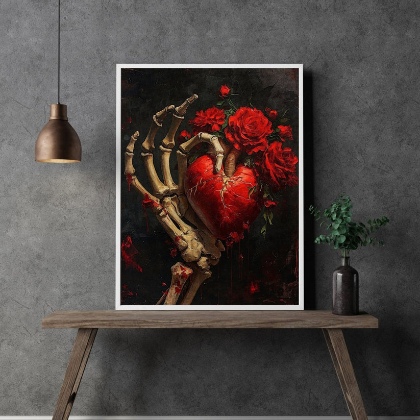 Gothic Valentine Wall Art Antique Oil Painting Skeletal Hand holding ...