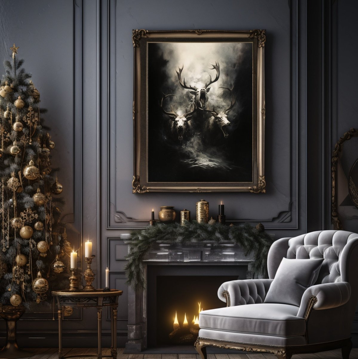 Reindeers from Hell Wall Art Dark Aesthetic Reindeer Painting Scary ...