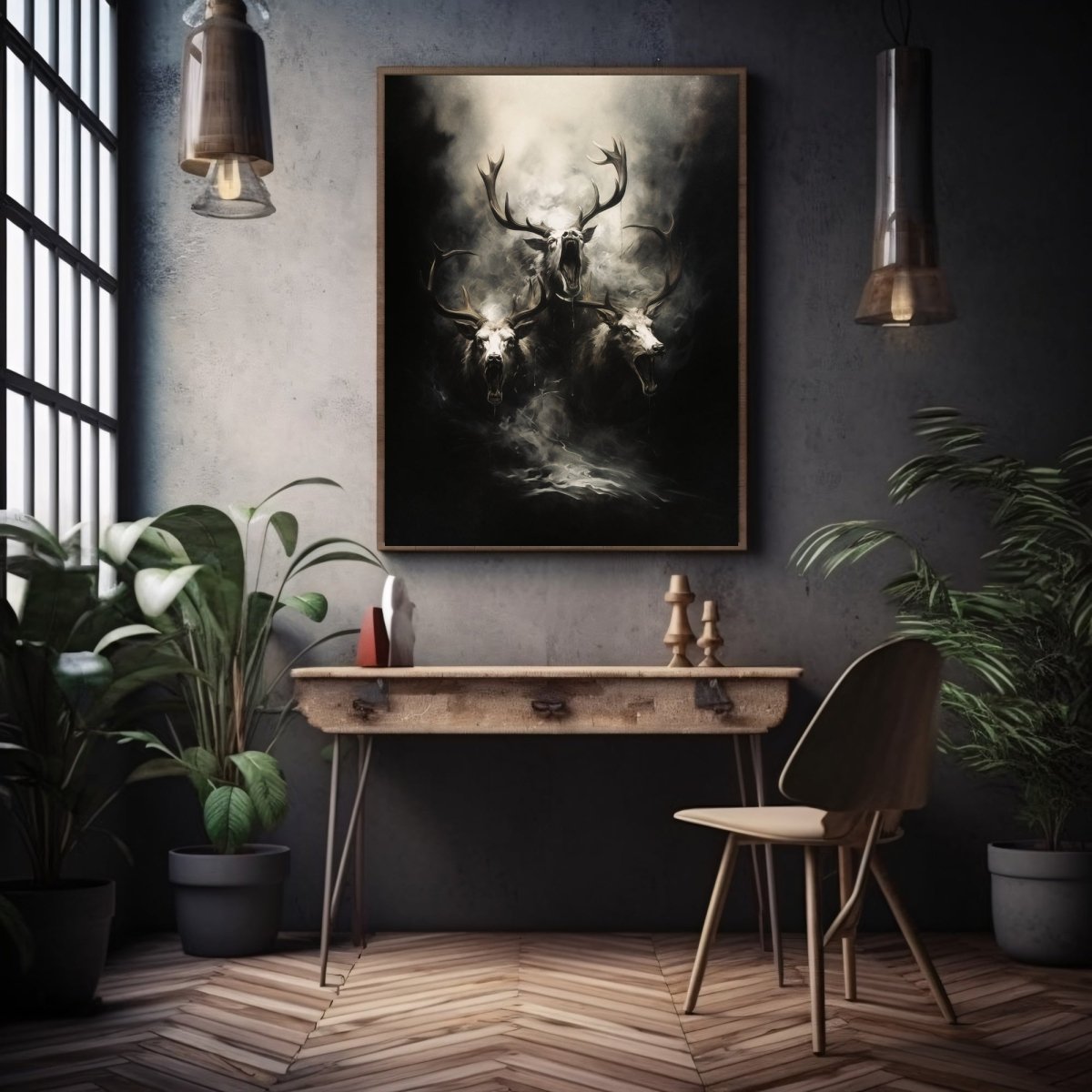 Reindeers from Hell Wall Art Dark Aesthetic Reindeer Painting Scary ...