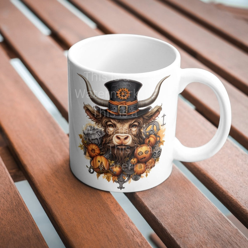 Steam Punk Highland Cow Clipart 7+7 PNG JPG Halloween - Everything Pixel