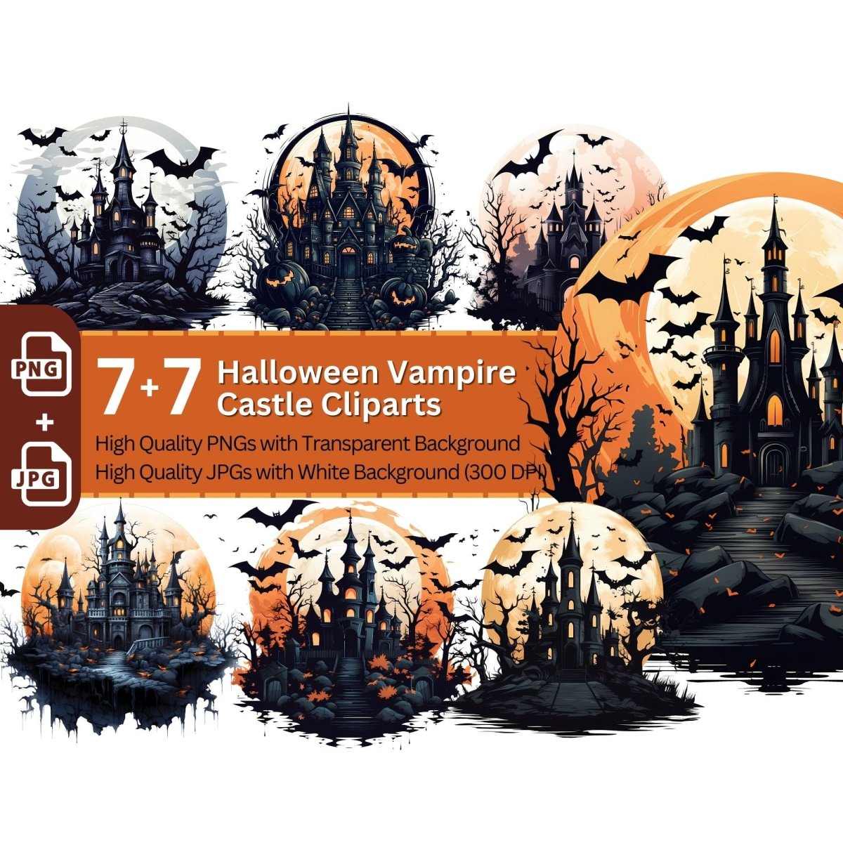 Vampire Castle Halloween 7+7 PNG Clipart Bundle Halloween - Everything ...