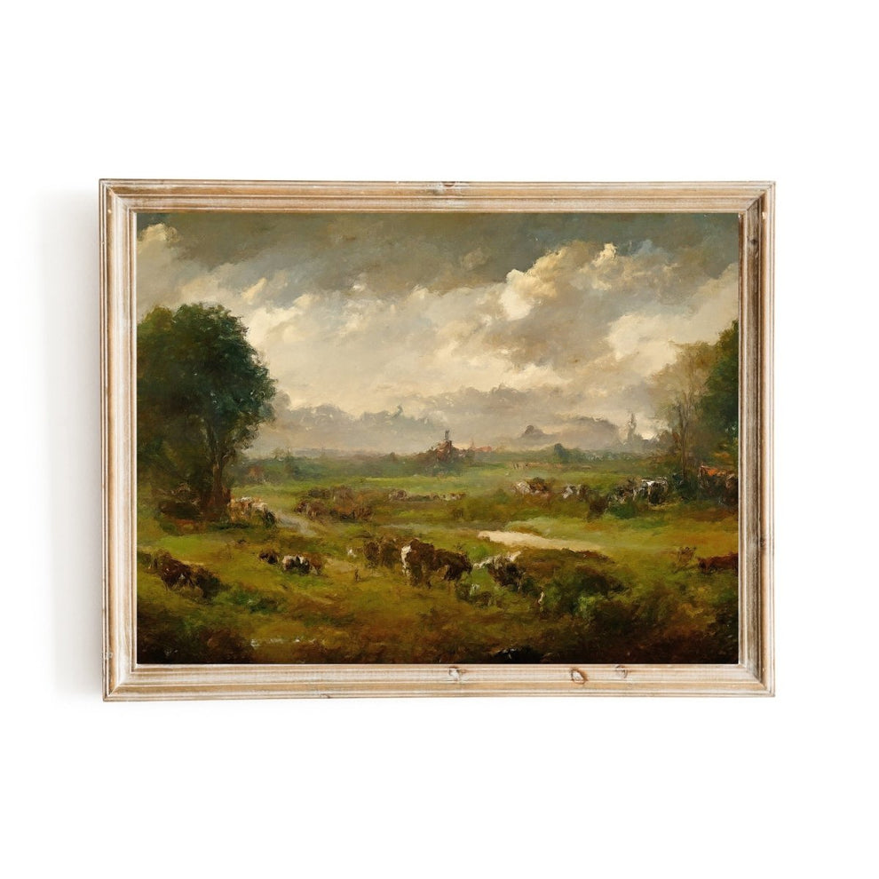 Vintage Country Landscape Oil Painting Open wild country landscape ...